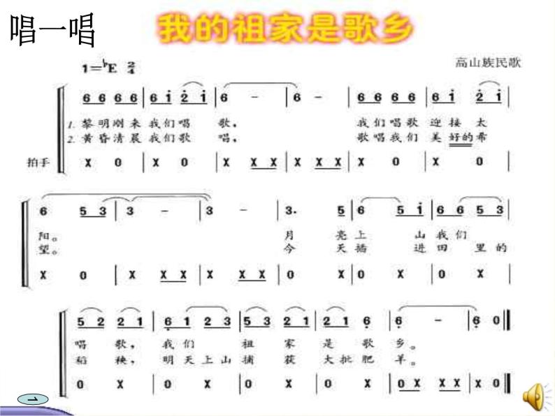 苏少版四年级上册歌表演（我的祖家是歌乡）教课内容ppt课件 教习网 课件下载