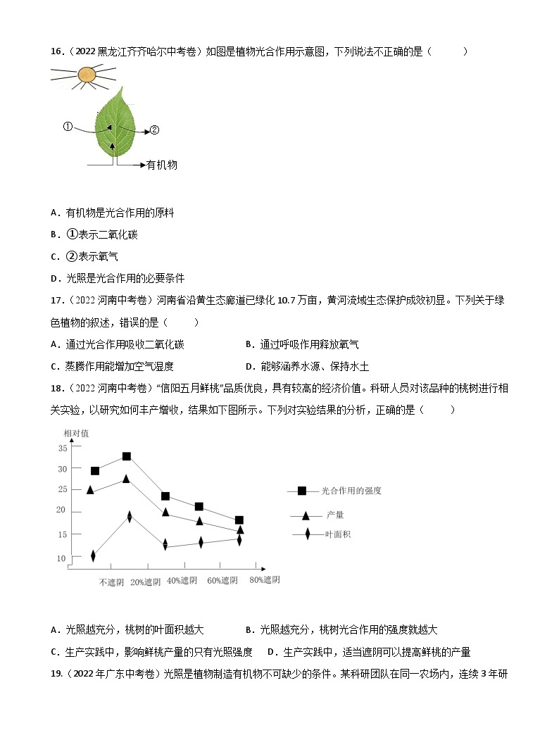 专题04 绿色植物的蒸腾、光合呼吸作用 中考生物真题分项汇编（全国通用）（第2期） 教习网试卷下载