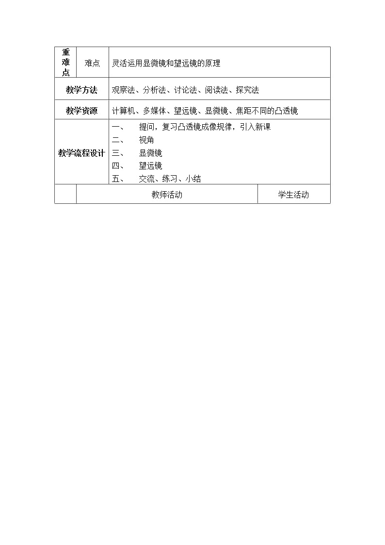 初中物理人教版八年级上册第5节 显微镜和望远镜精品教案-教习网|教案下载