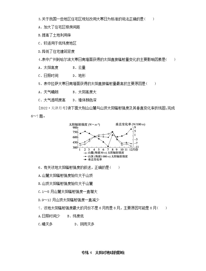 2023版高考地理第一部分微专题小练习专练4太阳对地球的影响 教习网试卷下载