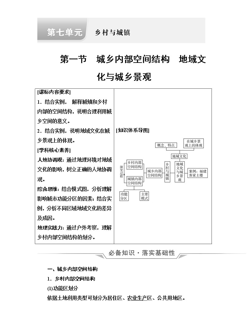 鲁教版高考地理一轮总复习第7单元第1节城乡内部空间结构地域文化与城乡景观课时学案 教习网学案下载