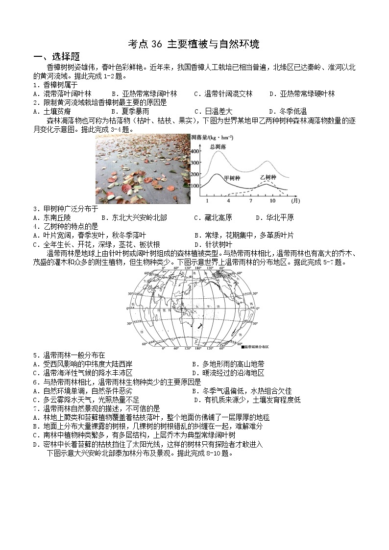 【备战2023高考】地理微专题讲与练——考点36《主要植被与自然环境》检测题（含解析）（新高考专用） 教习网试卷下载