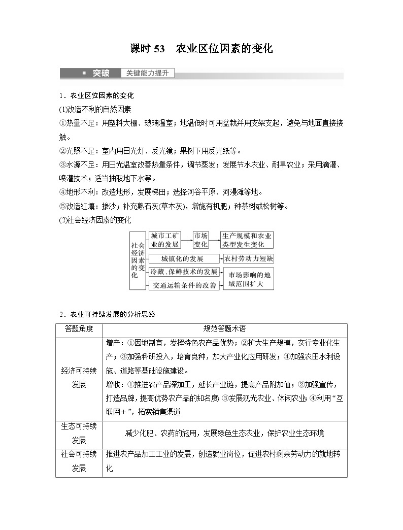 2023年高考地理一轮复习（新人教版） 第2部分 第3章 第1讲 课时53 农业区位因素的变化 教习网试卷下载