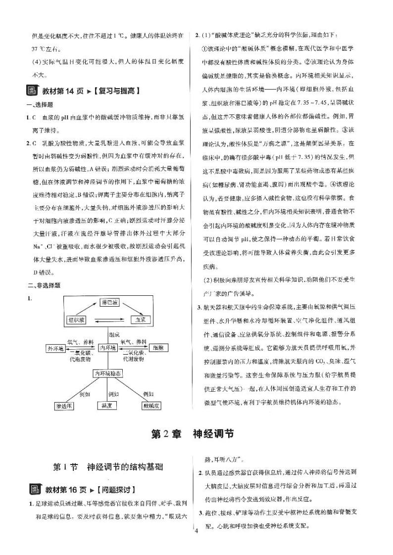 人教版高中生物选择性必修一《稳态与调节》问题探讨思考讨论及课后题答案 教习网课件下载