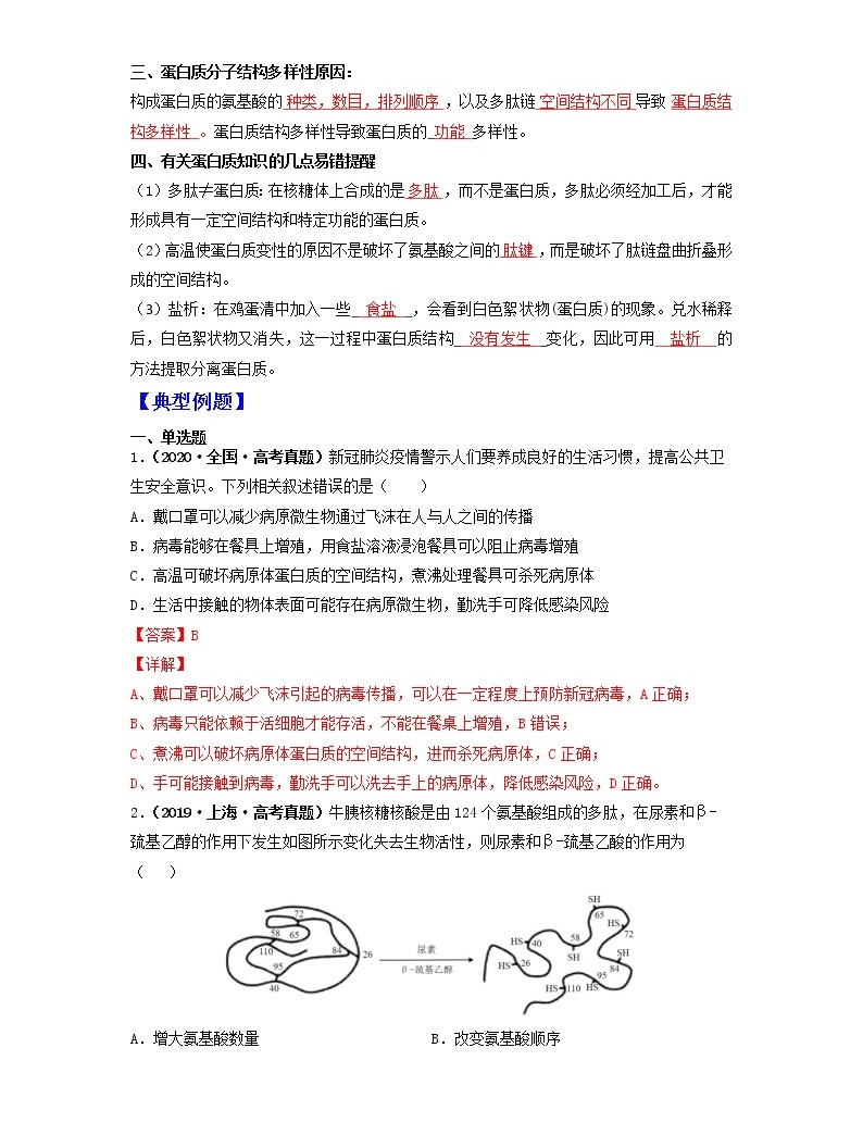 【高考精细化复习】高考生物（必修1）一轮复习 第6讲《蛋白质是生命活动的主要承担者》讲义（全国通用） 教习网课件下载
