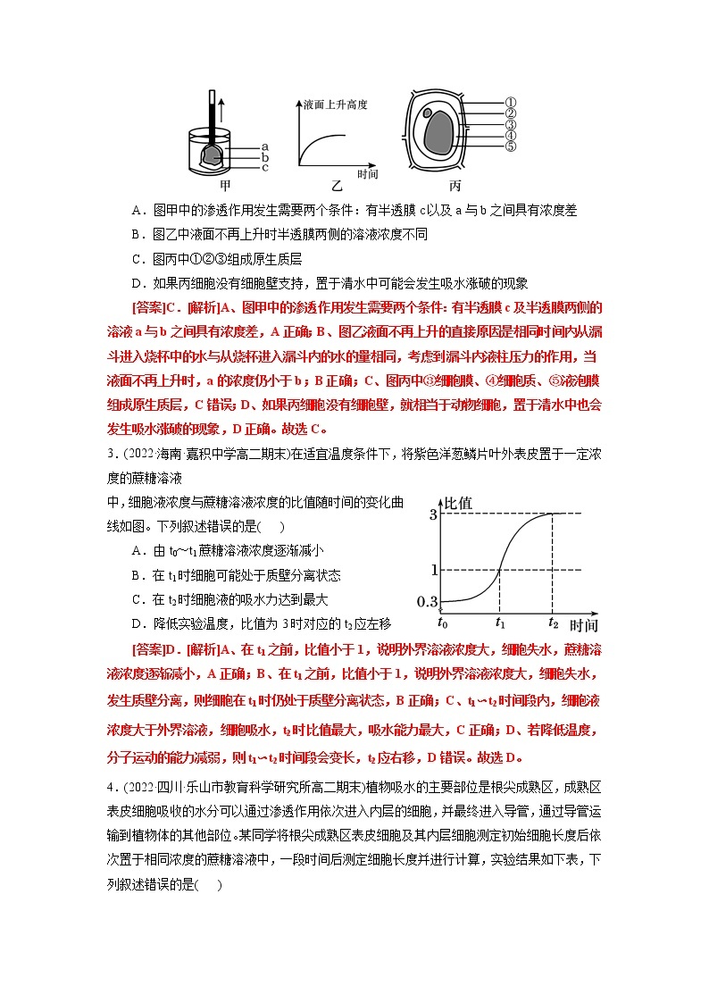 第4章 细胞的物质输入和输出（b卷·能力提升练） 【单元测试】2022 2023学年高一生物分层训练ab卷（2019人教版必修1） 教习网试卷下载