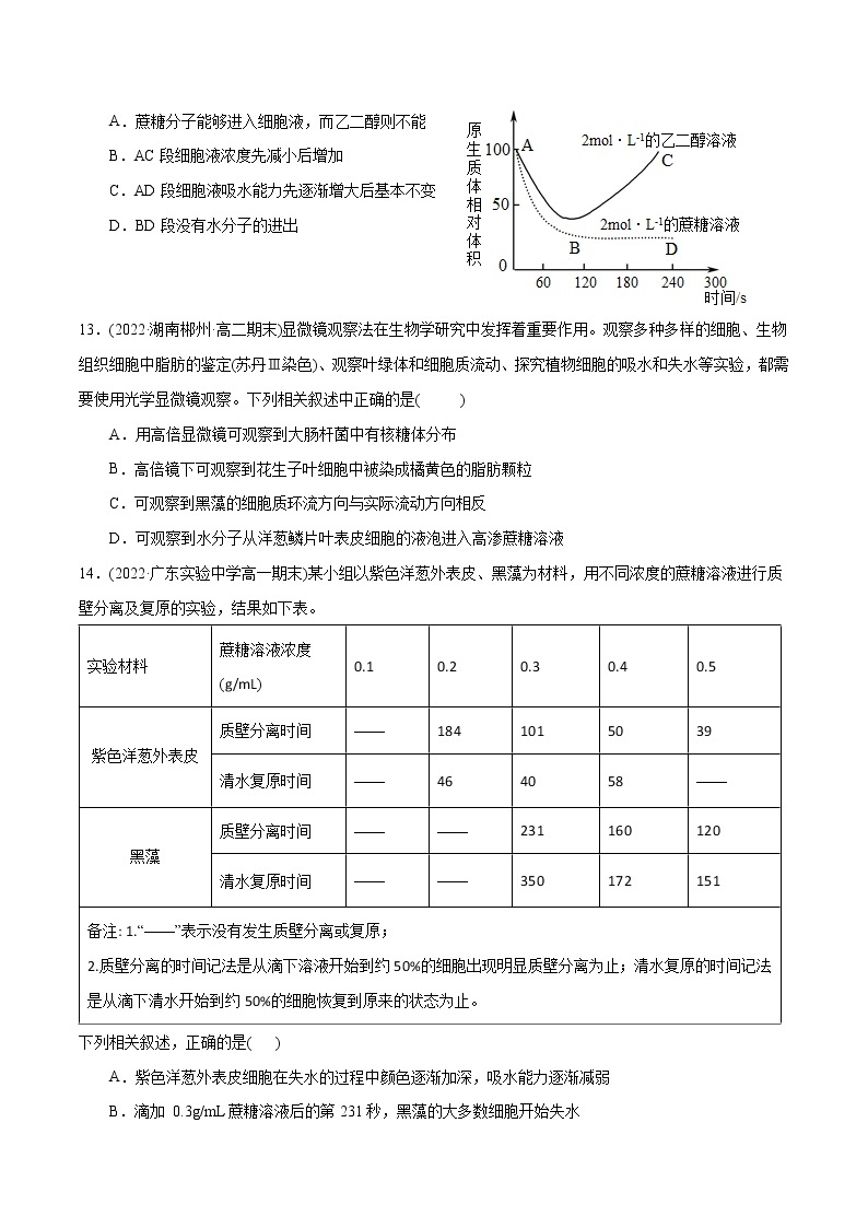第4章 细胞的物质输入和输出(b卷·能力提升练) 【单元测试】2022 2023学年高一生物分层训练ab卷(2019人教版必修1) 教习网试卷下载