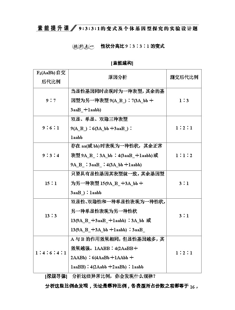 苏教版（2019）高中生物： 必修2 第1章 第3节 素能提升课 9331的变式及个体基因型探究的实验设计题 学案 Word版含答案-教习网|学案下载