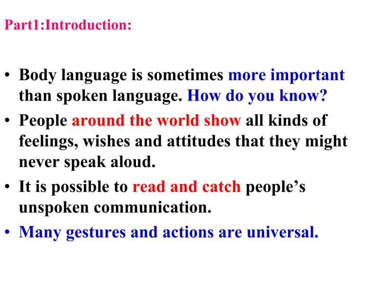 高中人教版 (新课标)Unit 4 Body language课文内容课件ppt-教习网|课件下载