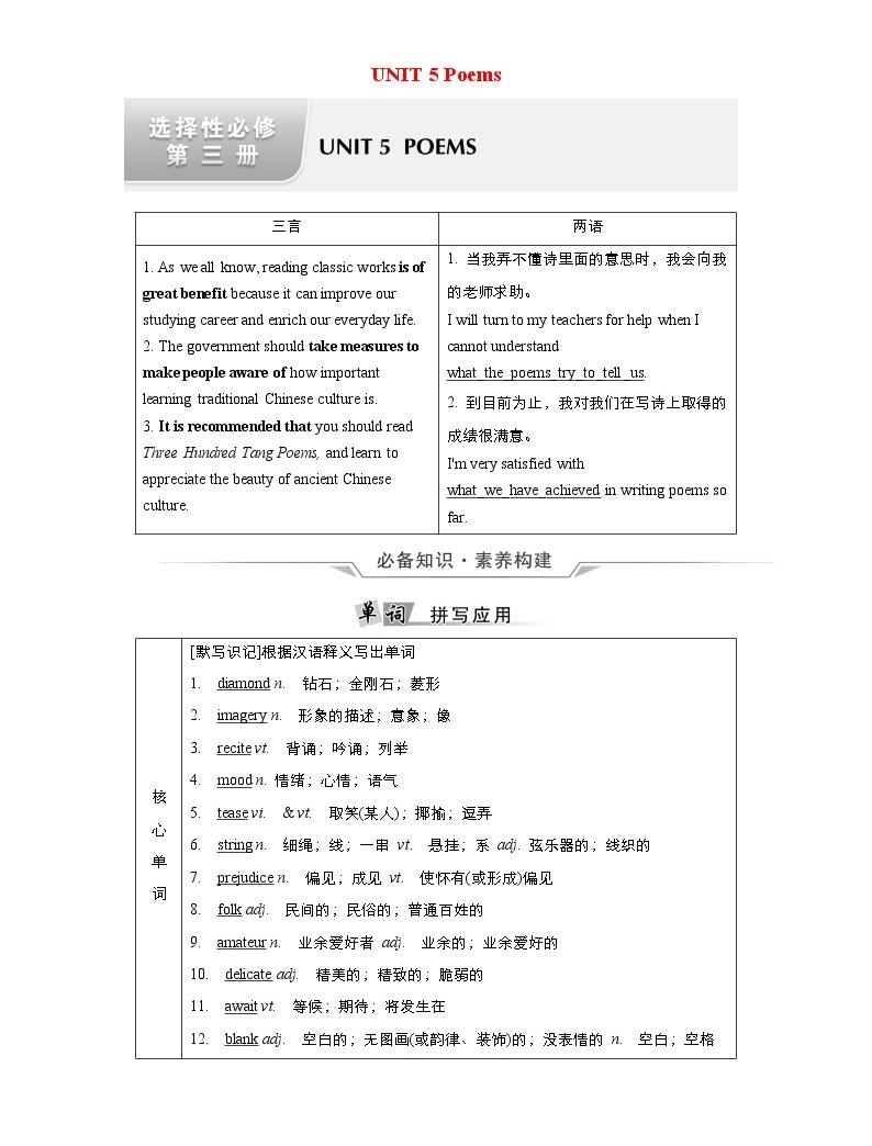 高中英语高考Unit 5 Poems 教案-教习网|教案下载