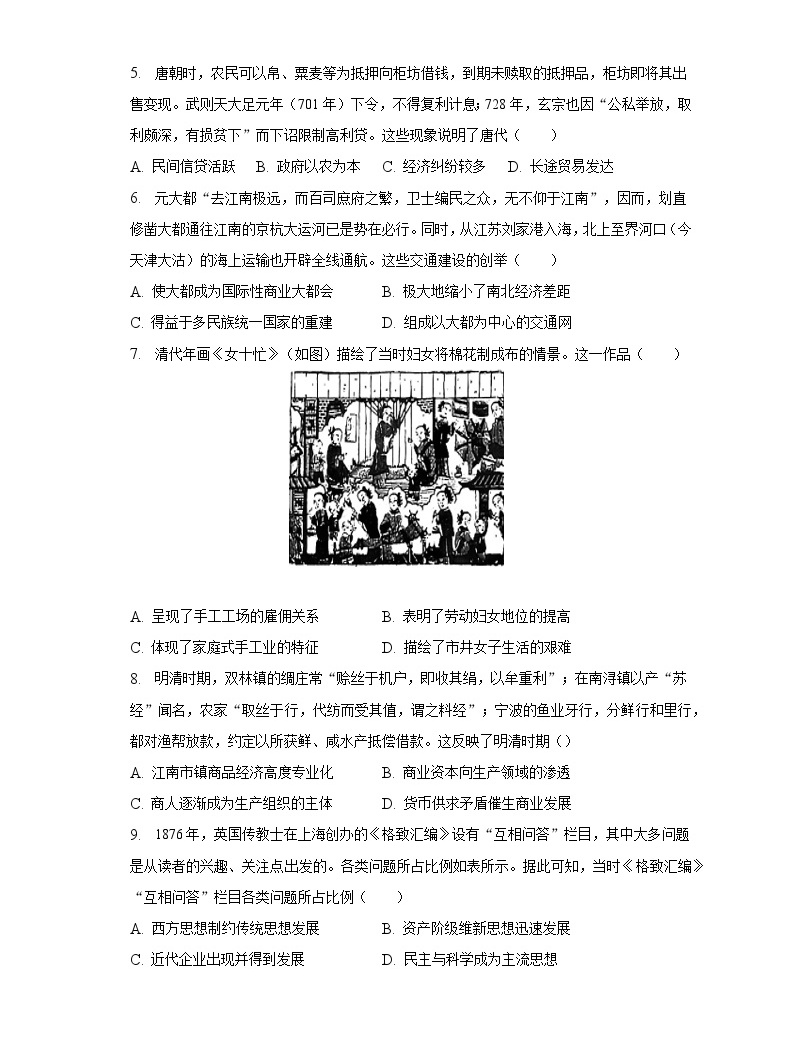 福建省厦门外国语学校石狮分校2022-2023学年高二下学期期中考试历史试卷+-教习网|试卷下载